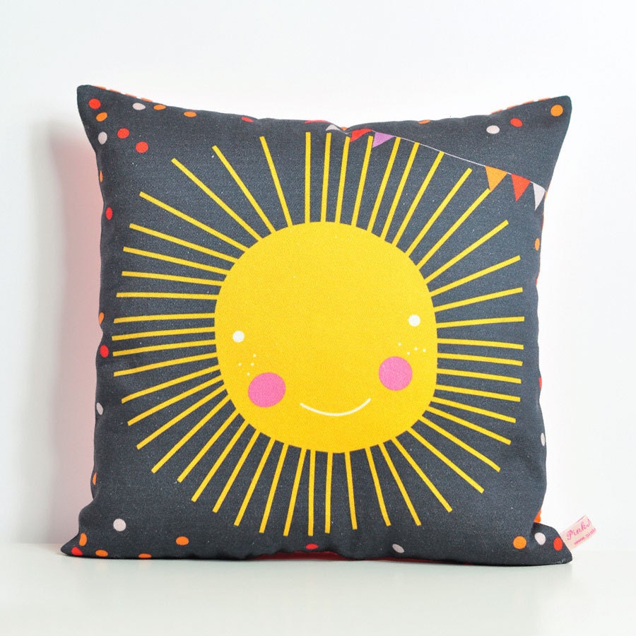 Decorative Throw Pillow for Kids Room With Sun in Gray and | Etsy