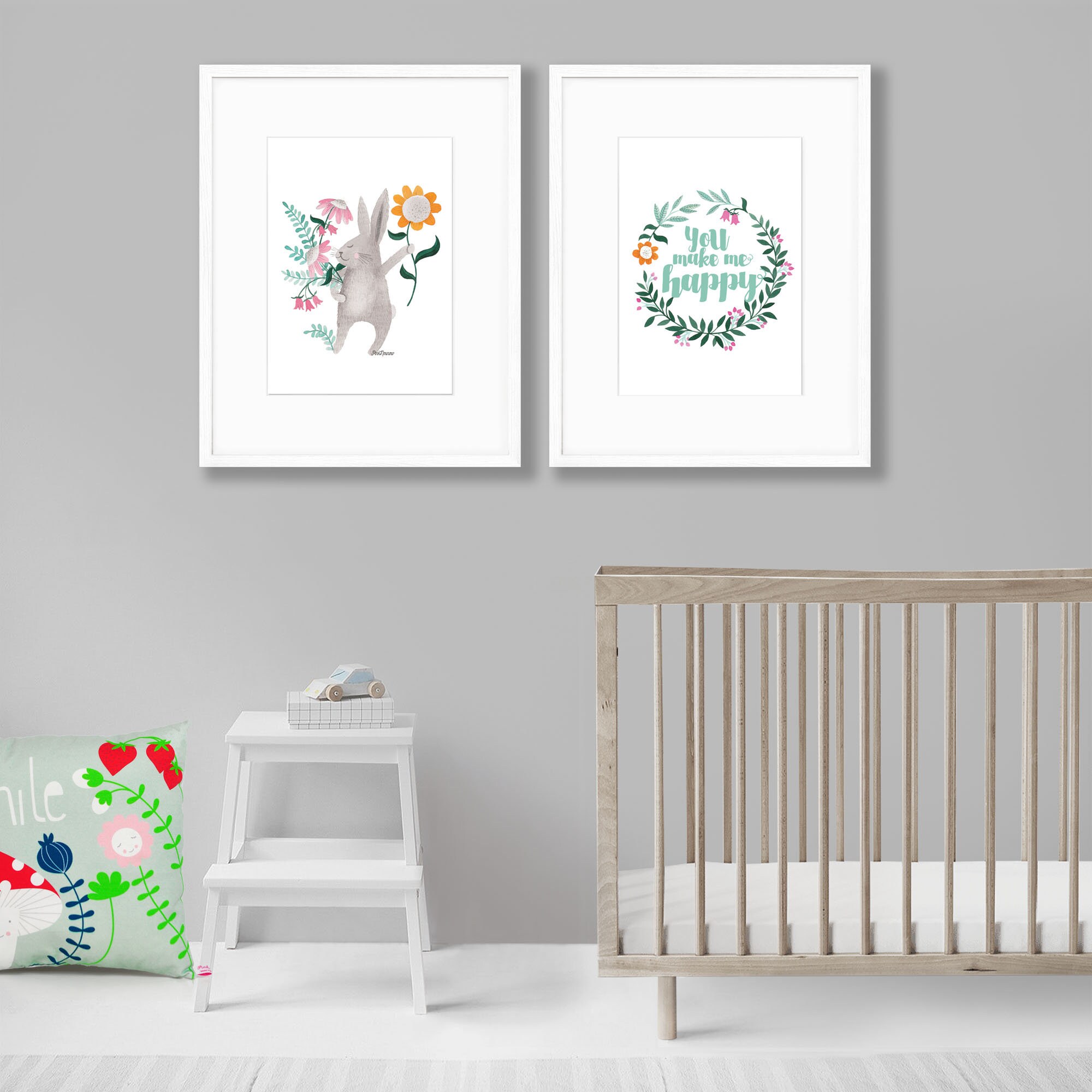 Set of Two Art Prints Illustrations of a Bunny & Quote for the Nursery ...
