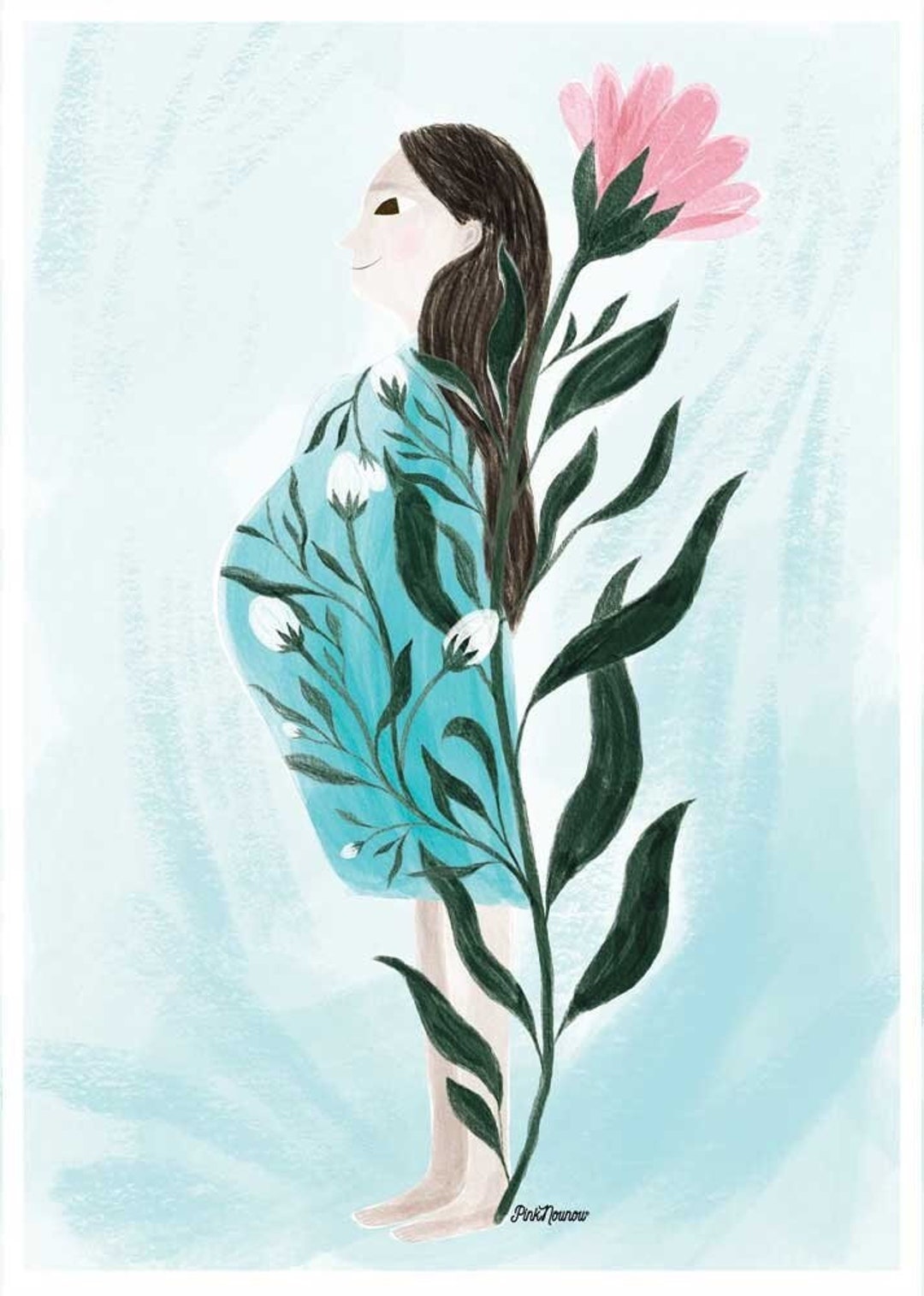 Portrait of a Mother Expecting a Baby With Flowers Wall Art Print for ...