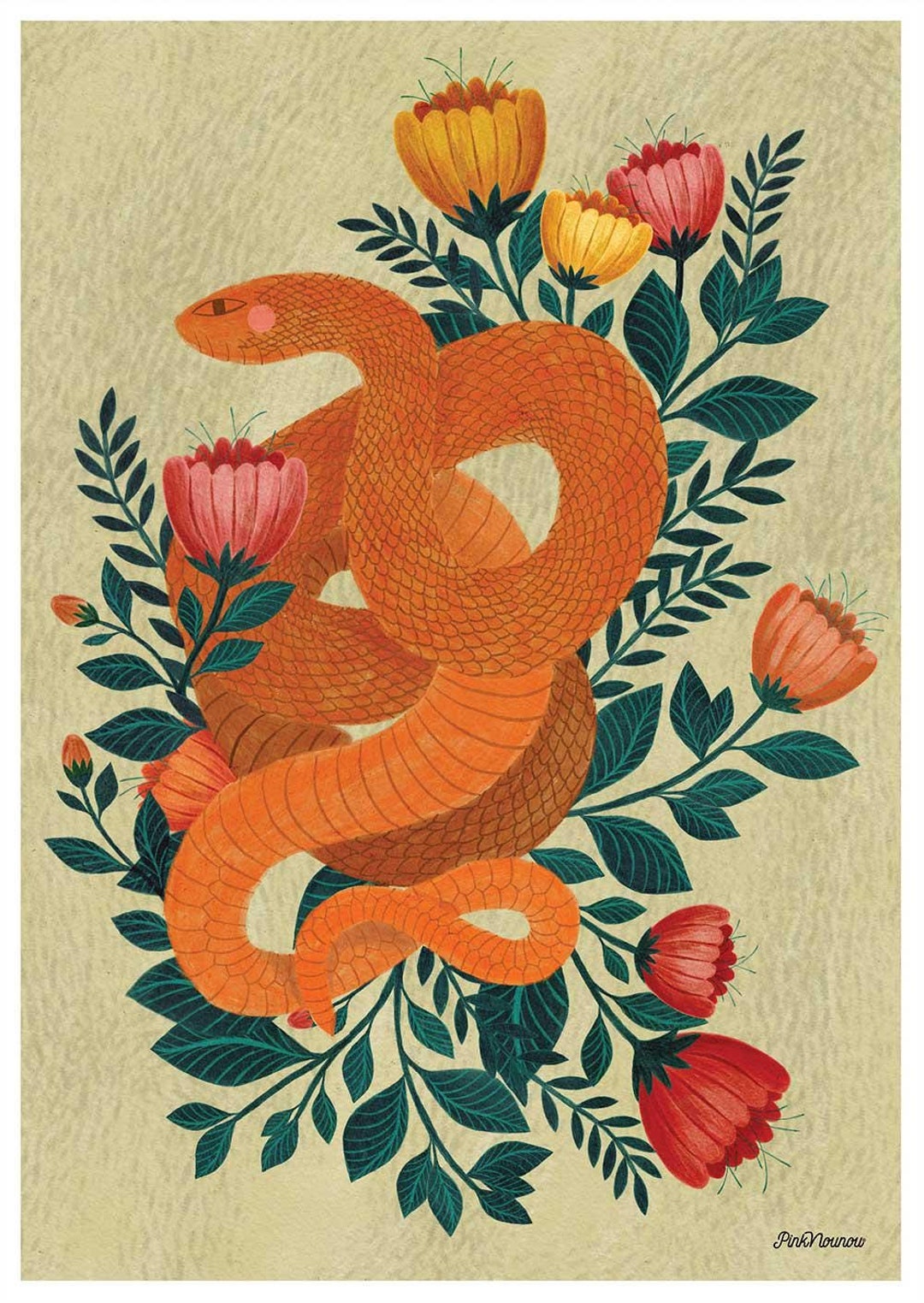 Botanical Snake Art Print, Floral Serpent Illustration - Etsy