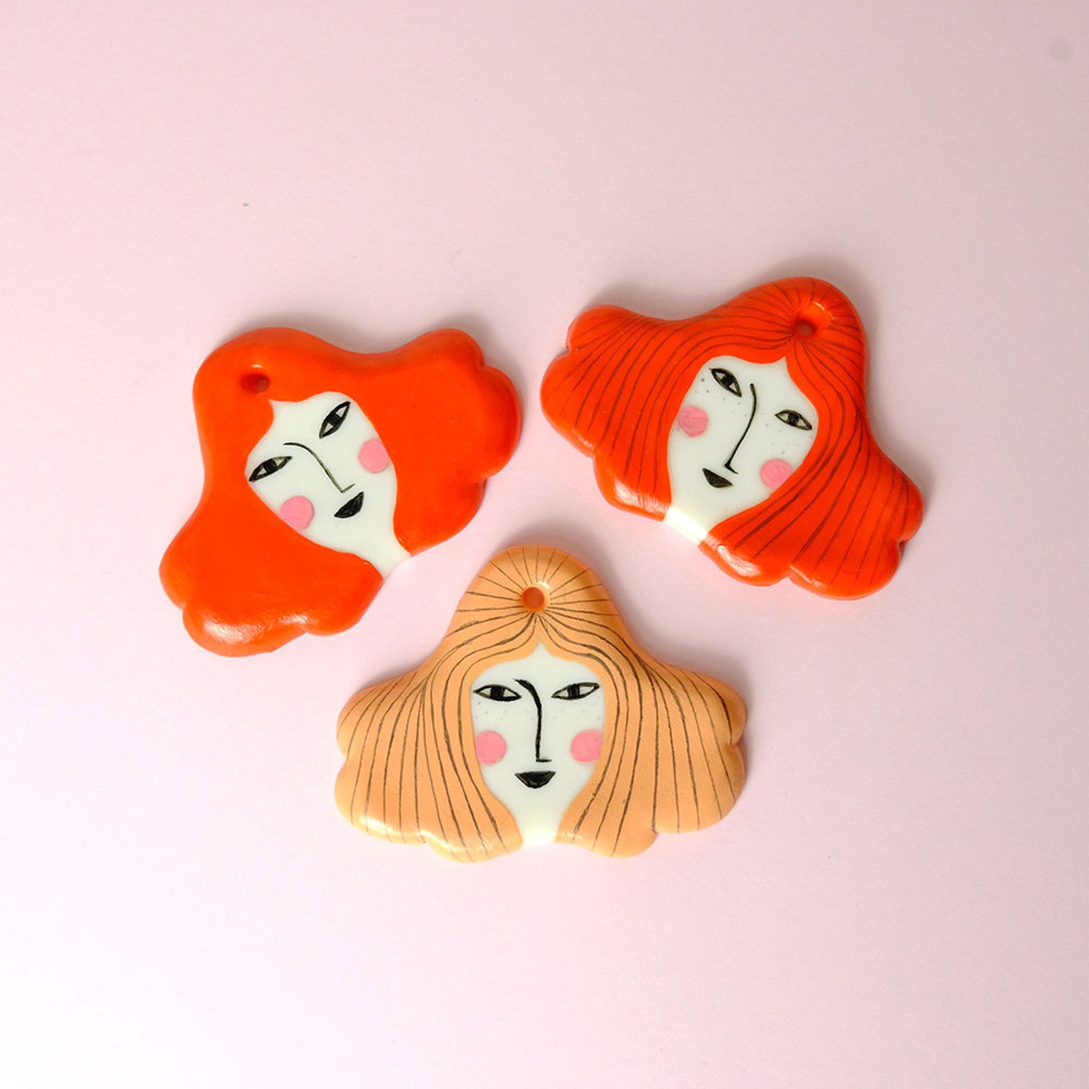 Handmade Polymer Clay Face Necklace, Modern Colorful Pendant - Etsy