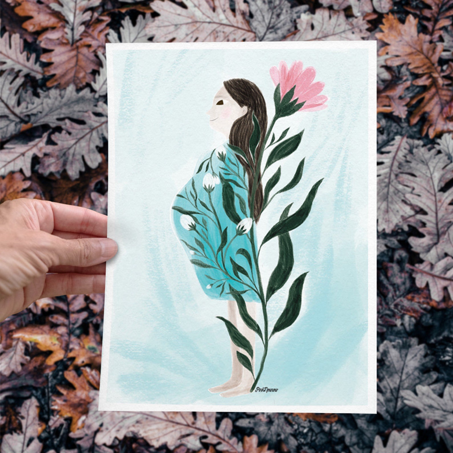 Portrait of a Mother Expecting a Baby With Flowers Wall Art Print for ...