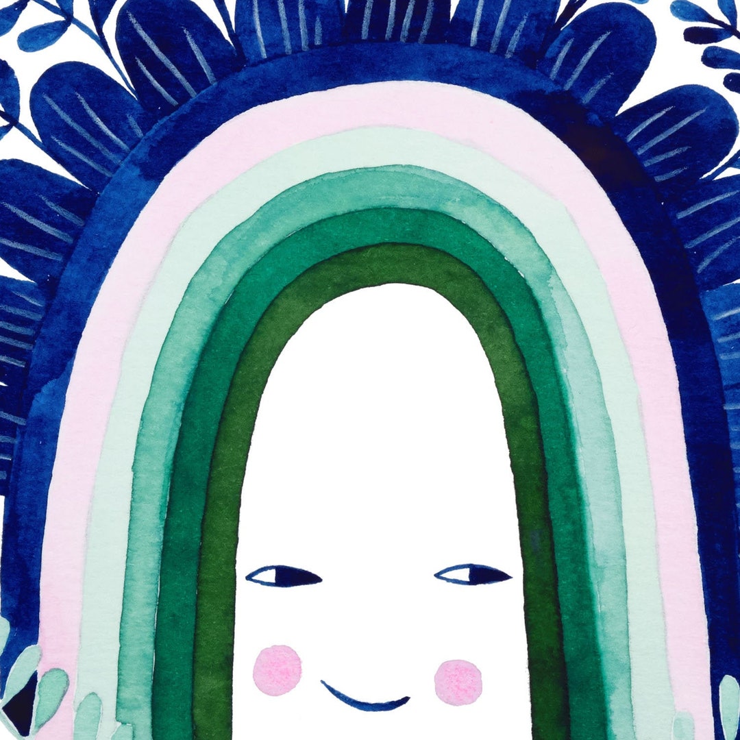 Indigo Rainbow With Flowers Original Watercolor Painting Illustration ...