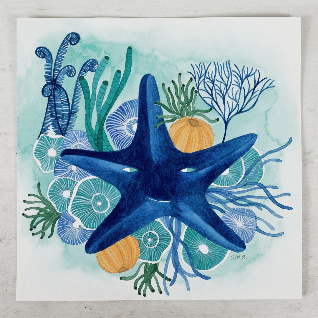 Indigo Starfish Original Watercolor Illustration - Etsy