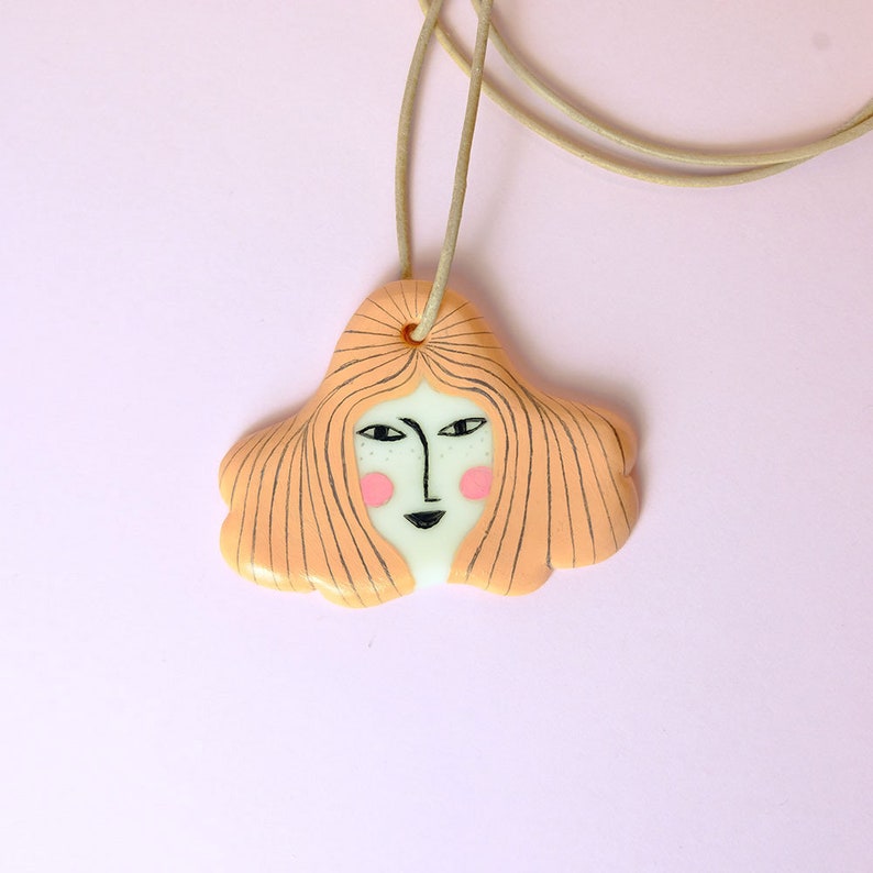 Statement Face With Wavy Hair Necklace, Modern Jewellery, Face Shaped ...