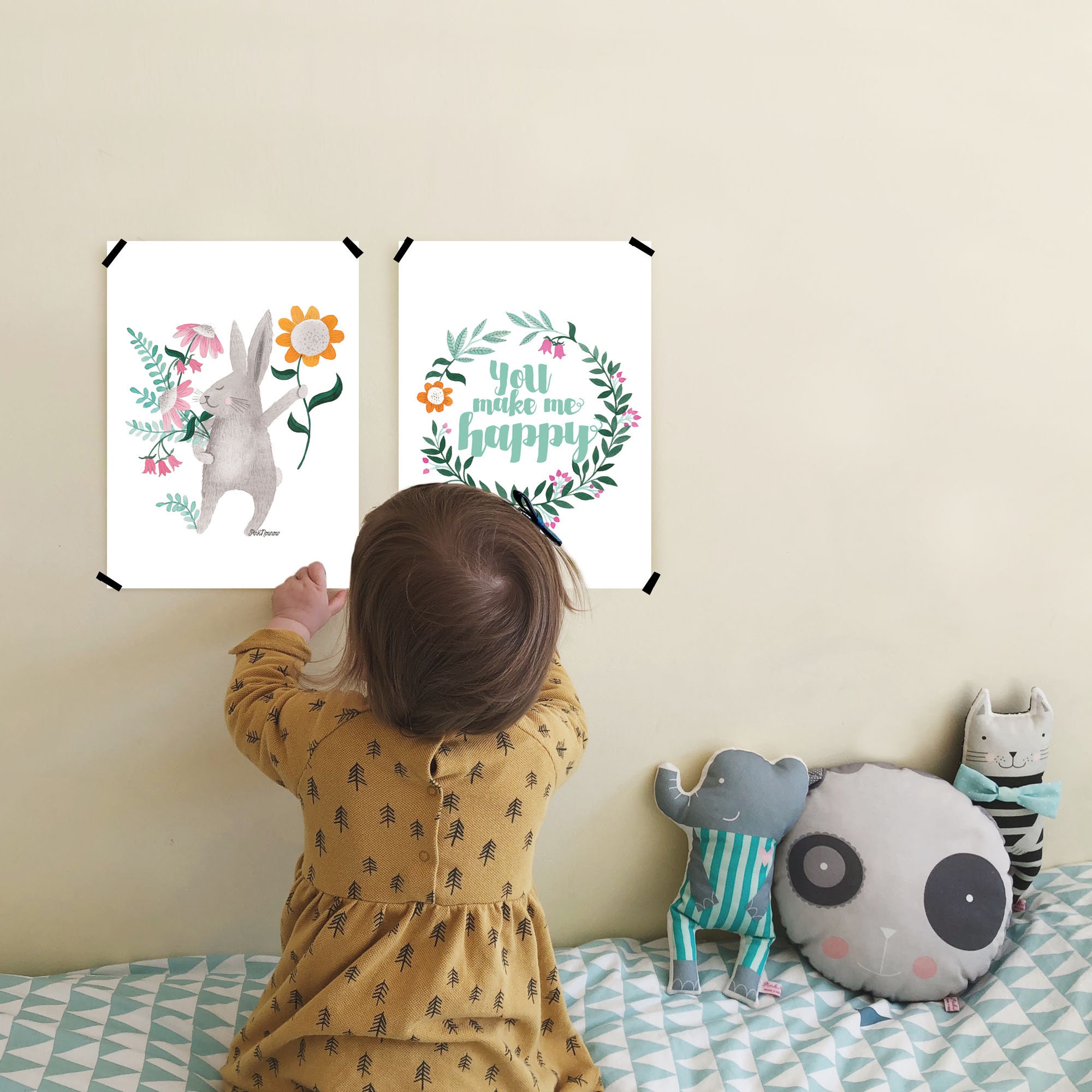 Set of Two Art Prints Illustrations of a Bunny & Quote for the Nursery ...