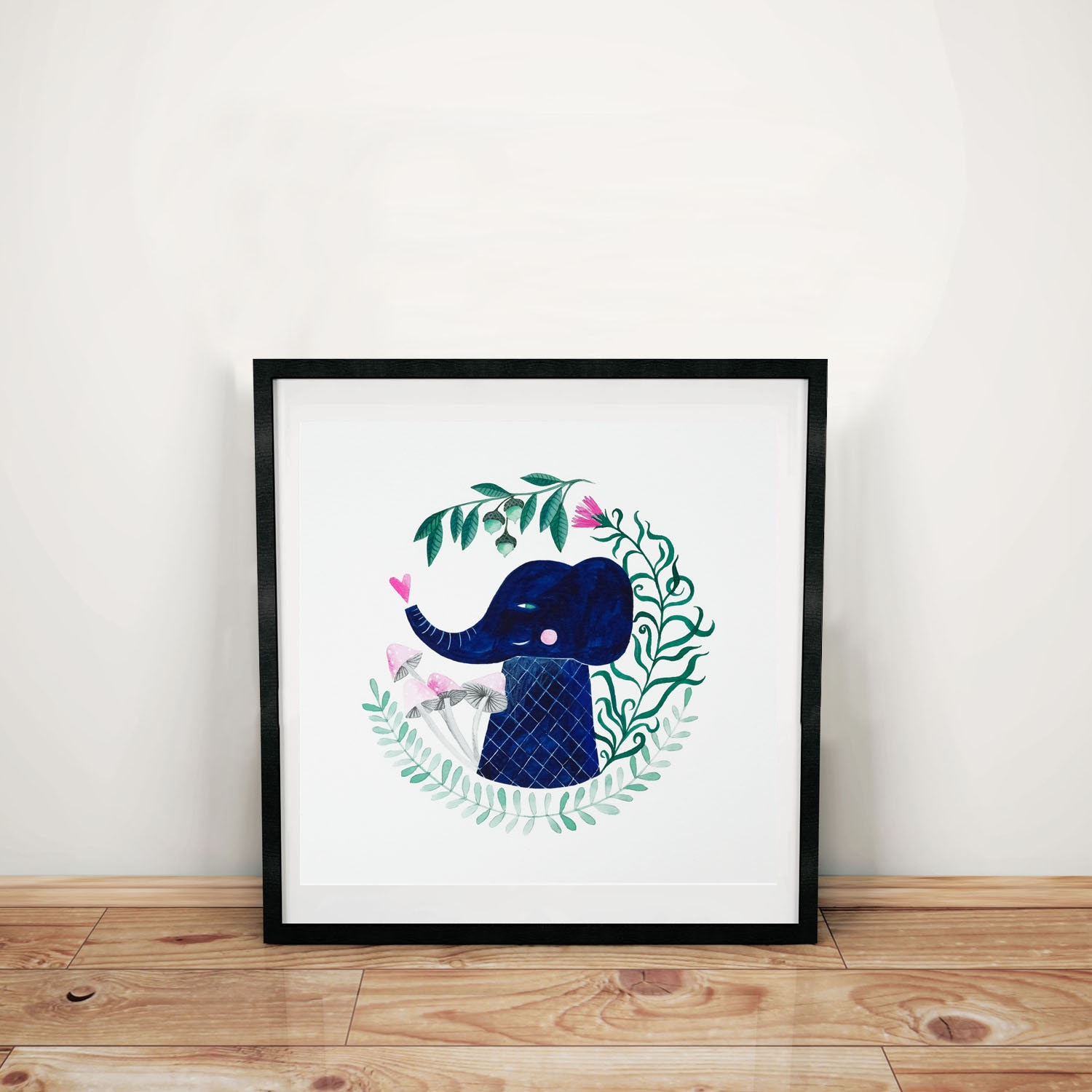 Indigo Elephant With Plants Original Watercolor Painting Illustration ...