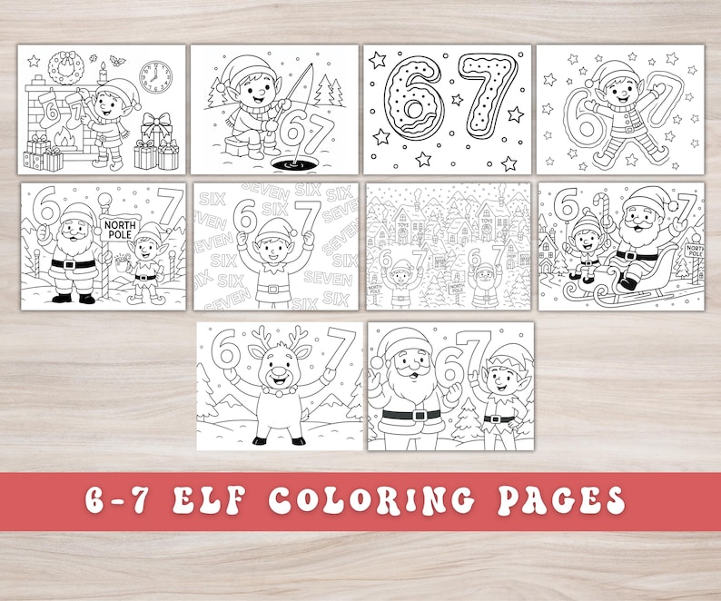 6-7 Elf Printable Christmas Coloring Pages, Six Seven Meme, Xmas ...