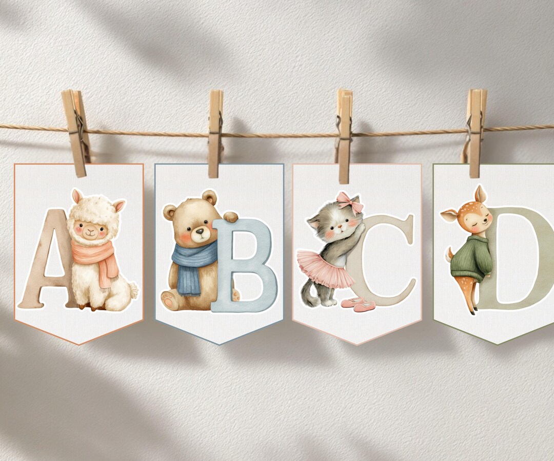 Printable Animal Alphabet Banner, Baby Shower Decor, Neutral Baby ...