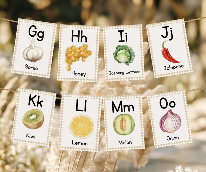 Fruit & Veggies Alphabet Banner, Farmers Market Baby, Locally Grown ...