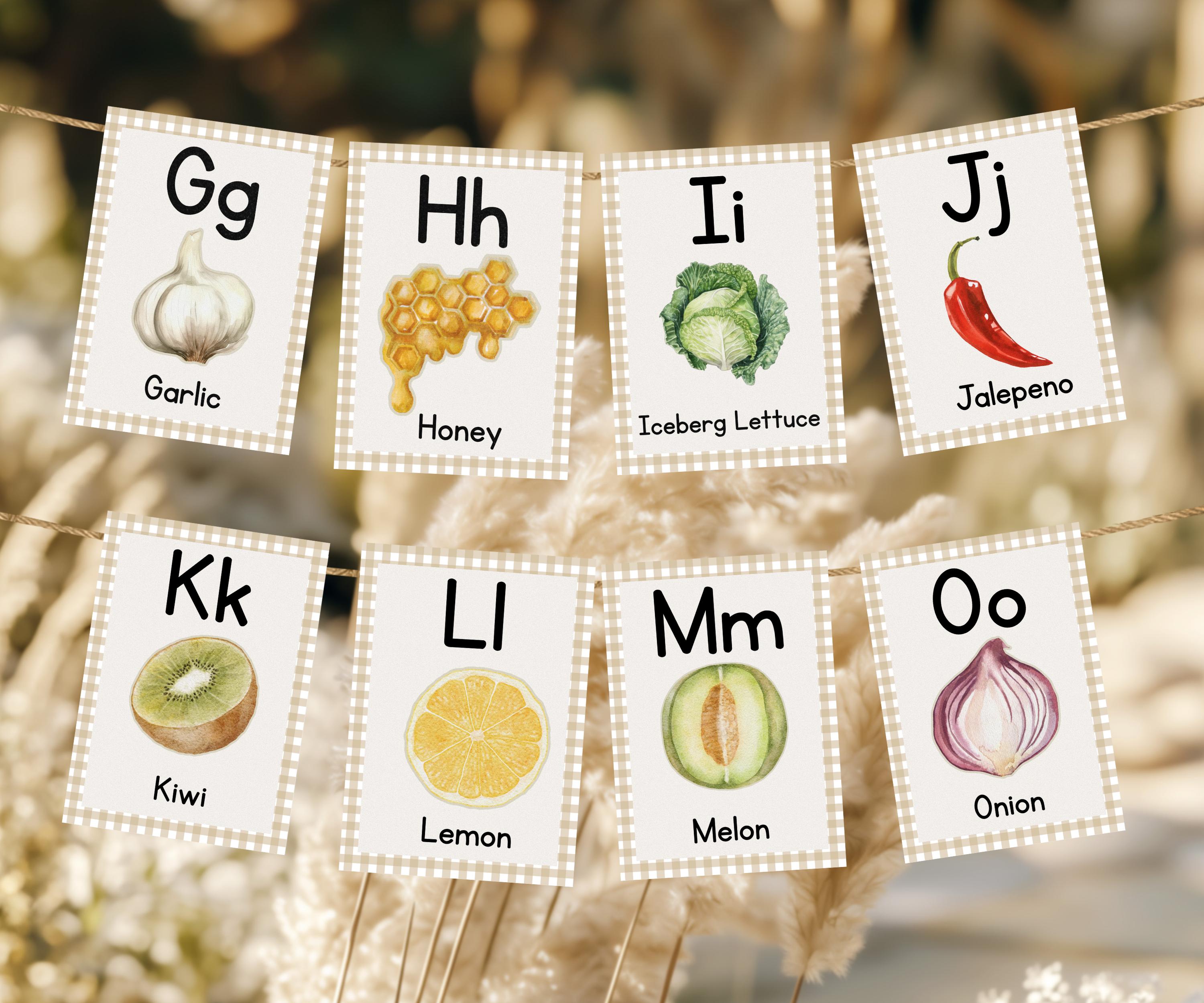 Fruits & Veggies Alphabet Banner, Locally Grown Baby Shower (printable ...