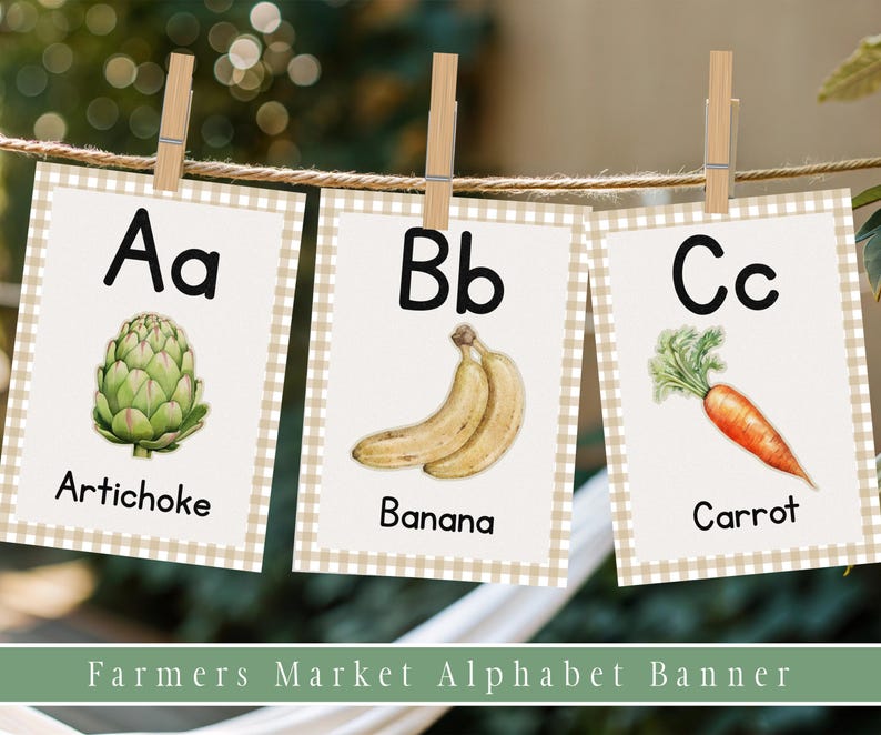 Fruit & Veggies Alphabet Banner, Farmers Market Baby, Locally Grown ...