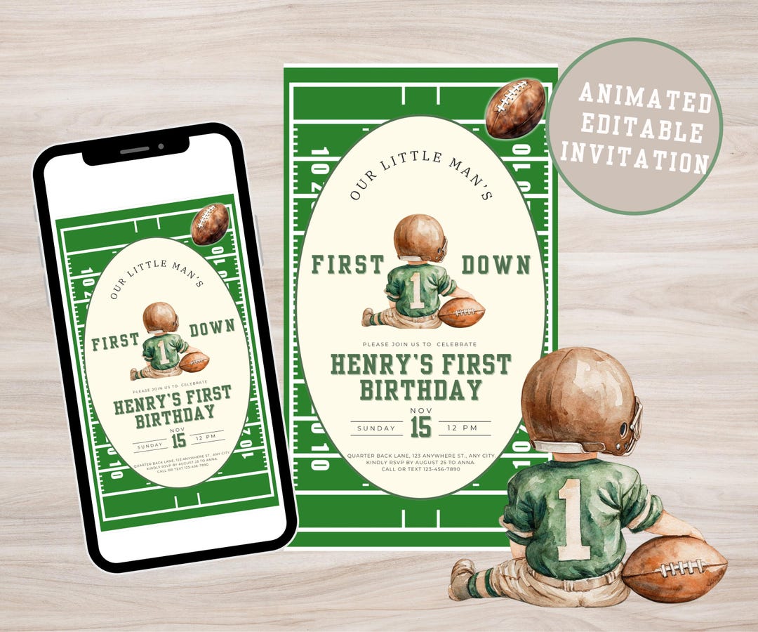 Editable Animated Our Little Man’s First Down Birthday Invite Video ...