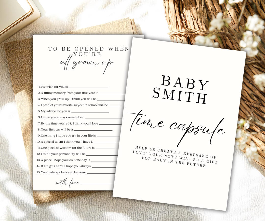 Editable Baby Shower Time Capsule Activity, Printable Cards With ...