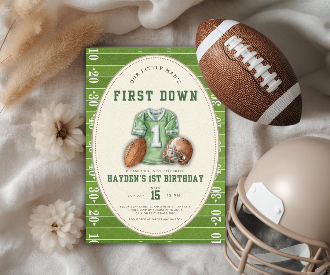 First Down Birthday Invitation, Football Theme (editable, Digital ...
