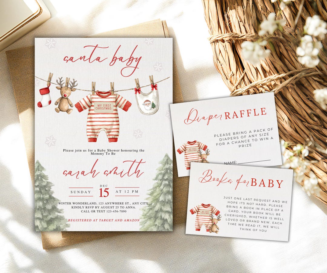 Editable Santa Baby Shower Invitation Set, Winter Clothesline (digital ...