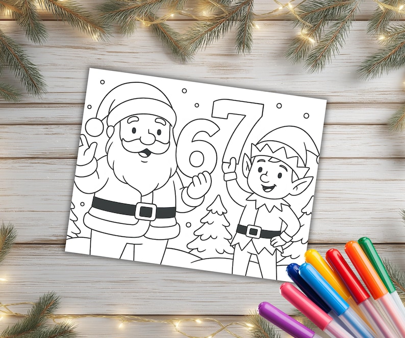 6-7 Elf Printable Christmas Coloring Pages, Six Seven Meme, Xmas ...