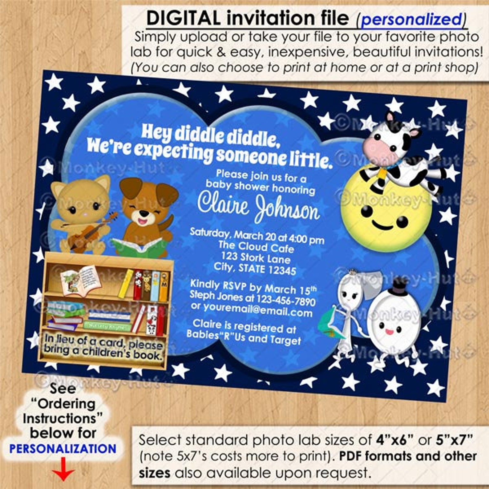 Nursery Rhyme Baby Shower Invitations / Hey Diddle Diddle Cow - Etsy