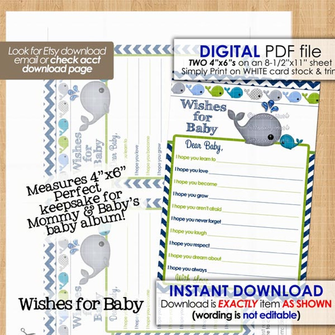 Whale Baby Shower Game Games Activity / Whales N Waves Wishes - Etsy