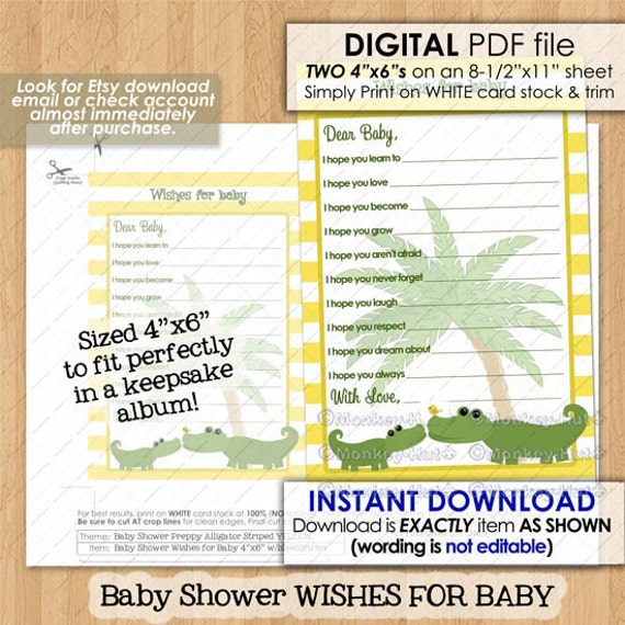 Paper & Party Supplies Invitations Alligator Baby Shower Wish Cards ...