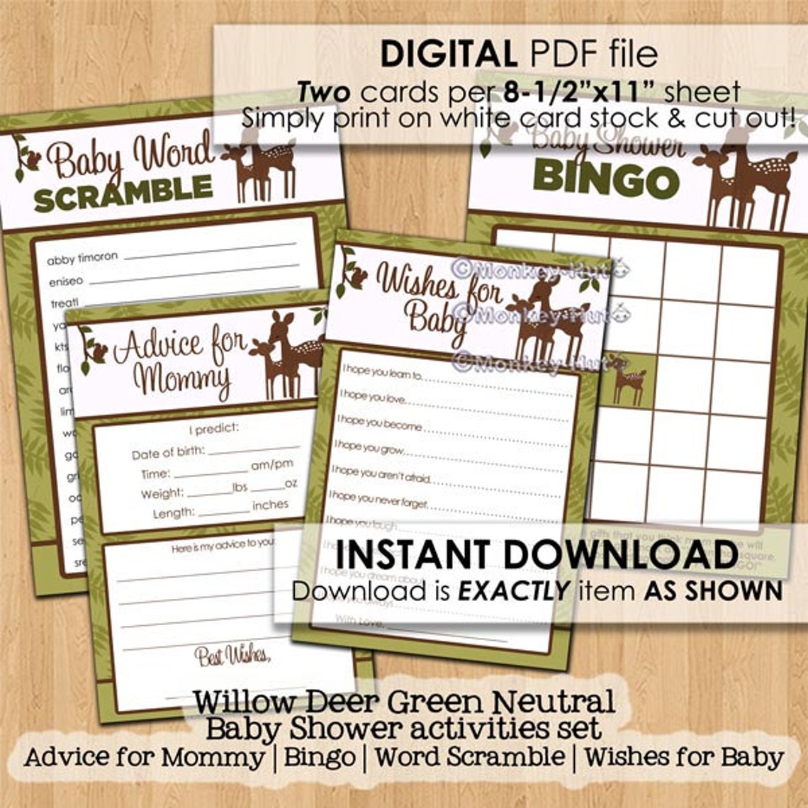 Deer Baby Shower Games & Activities / Advice Bingo Word - Etsy