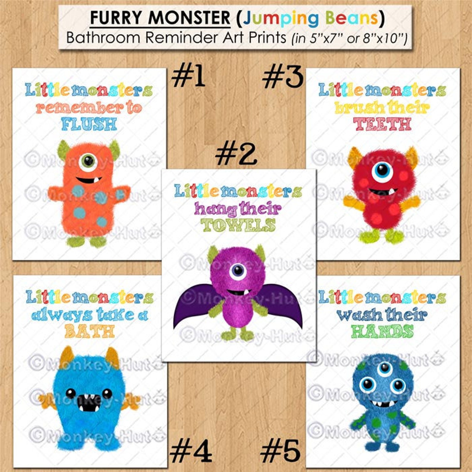 Monster Bathroom Art Print Set / Kids Bathroom Art - Etsy