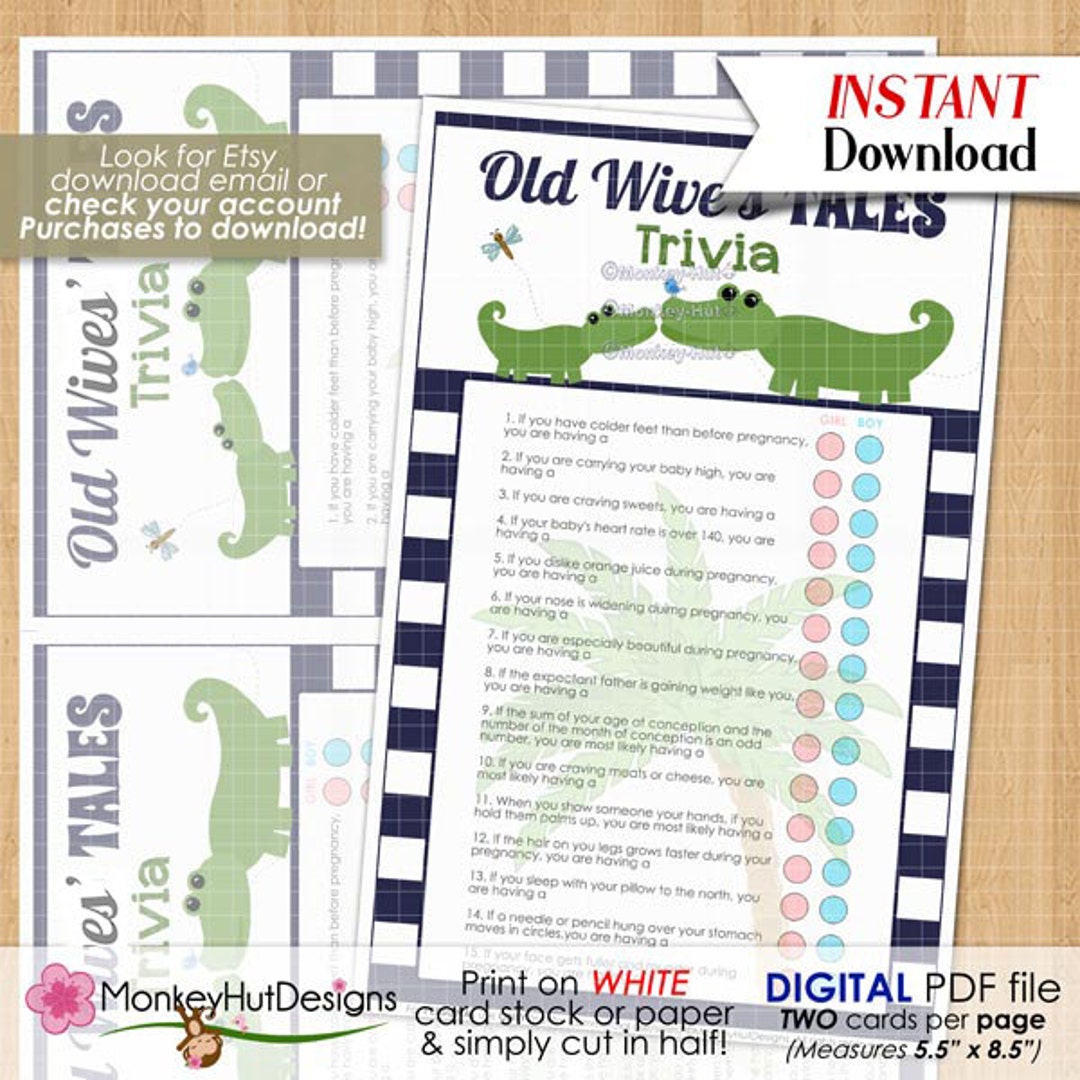 Baby Shower Game Games / Old Wives' Tales Trivia / Preppy Alligator ...