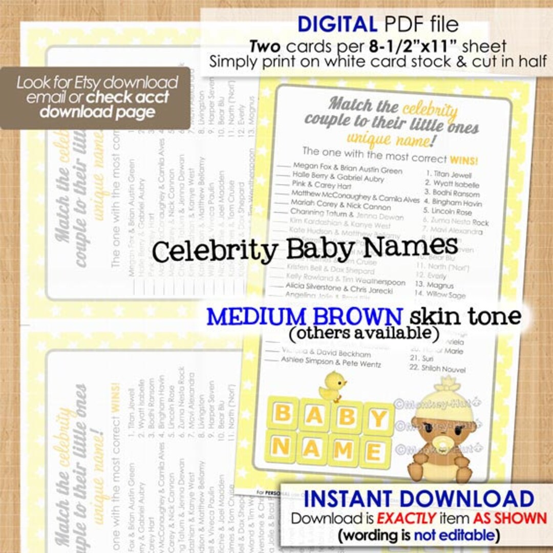 Celebrity Baby Name Match Game Baby Boy Girl Neutral Shower Games ...