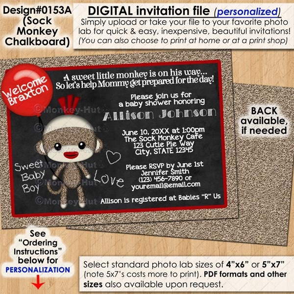 Chalkboard Love Sock Monkey Baby Shower Invitations Monkeys - Etsy
