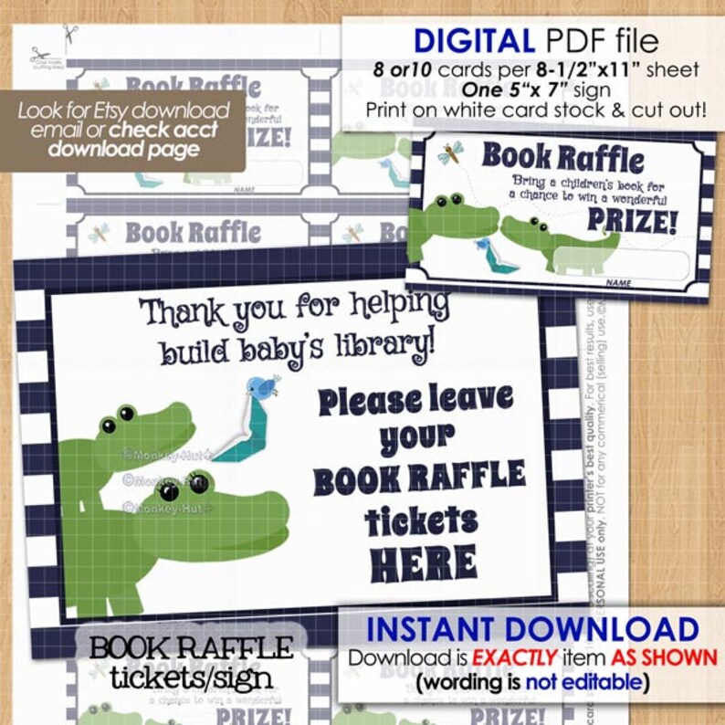 Preppy Alligator Blue Baby Shower BOOK RAFFLE Tickets Game Games Navy ...