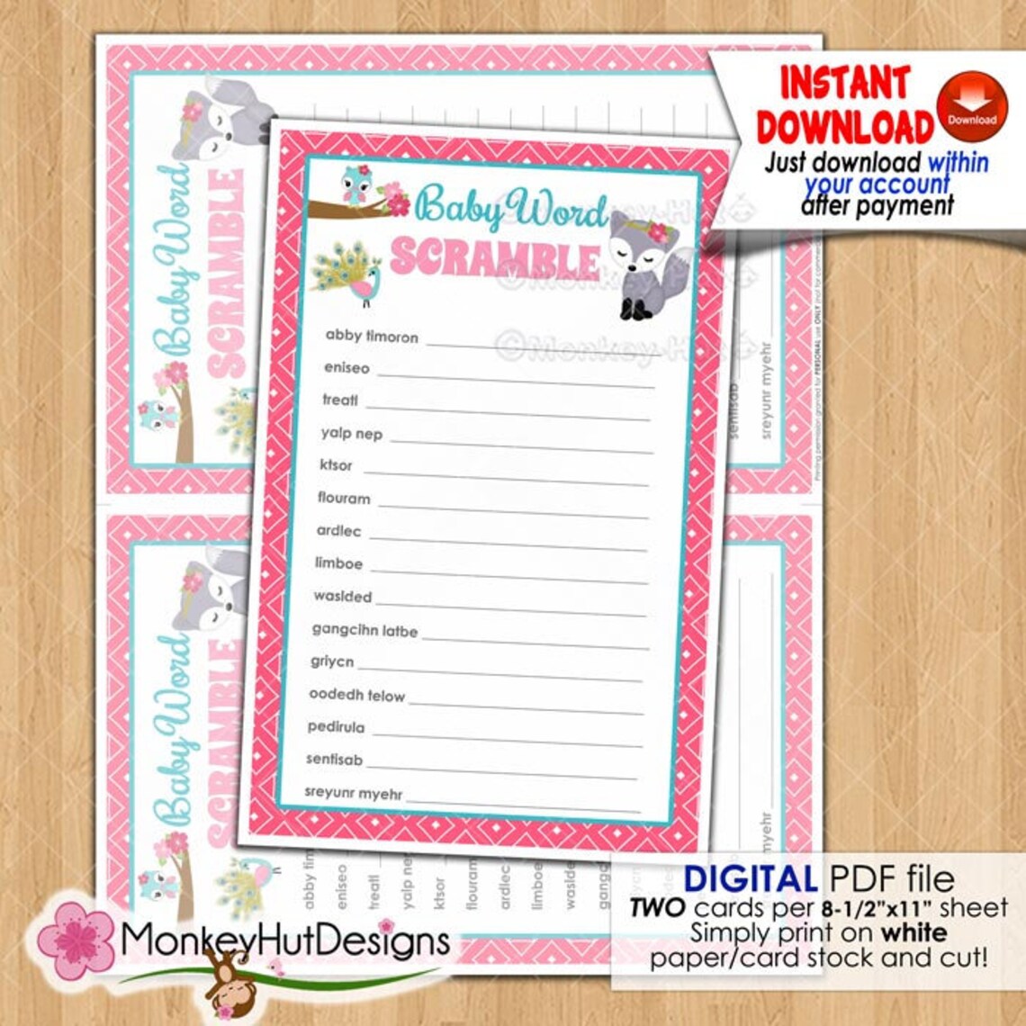 Baby Shower Games for Girls Baby Word Scramble Fiona Fox - Etsy