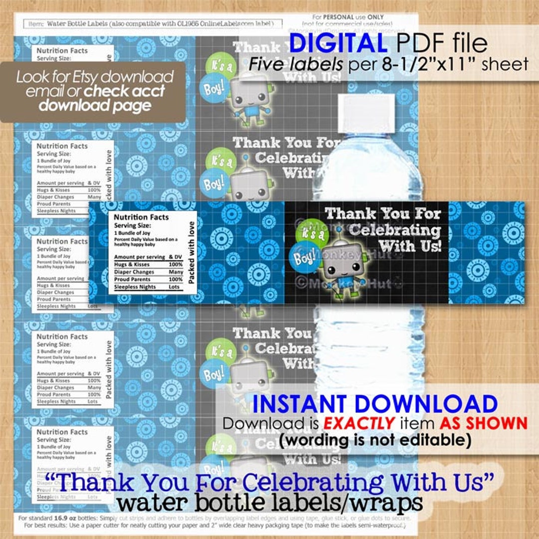 Water Bottle Labels Label Wrap Baby Shower Decorations Favors Adorable ...