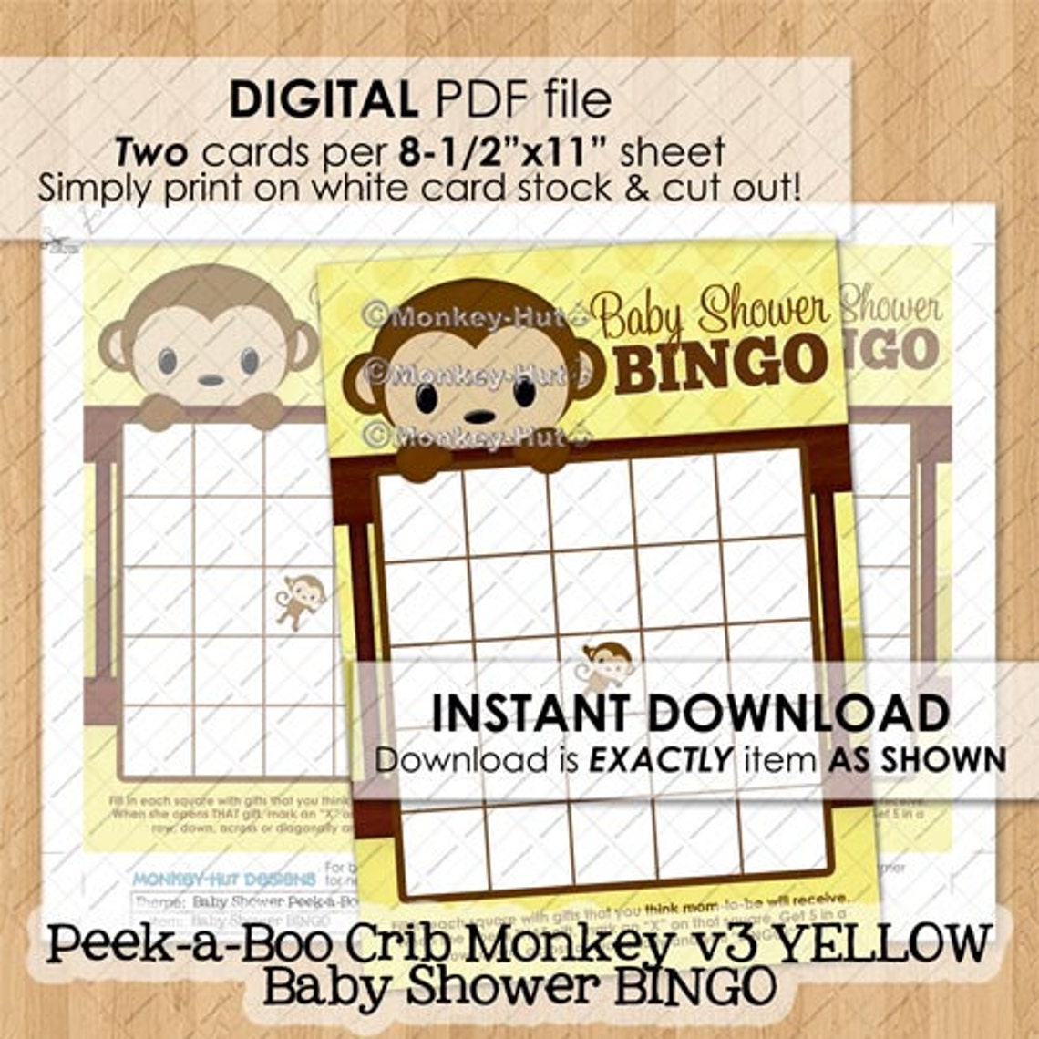 Peek-a-boo Monkey Baby Shower Bingo Game Printable Card Cards - Etsy