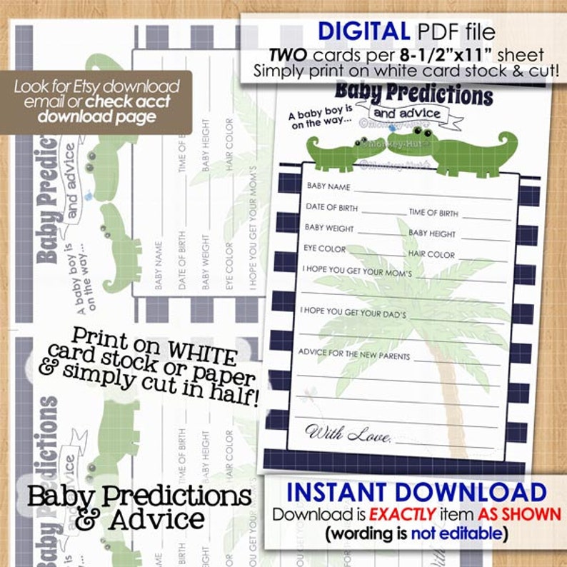 Preppy Alligator Blue Baby Shower Game Activity / Baby | Etsy