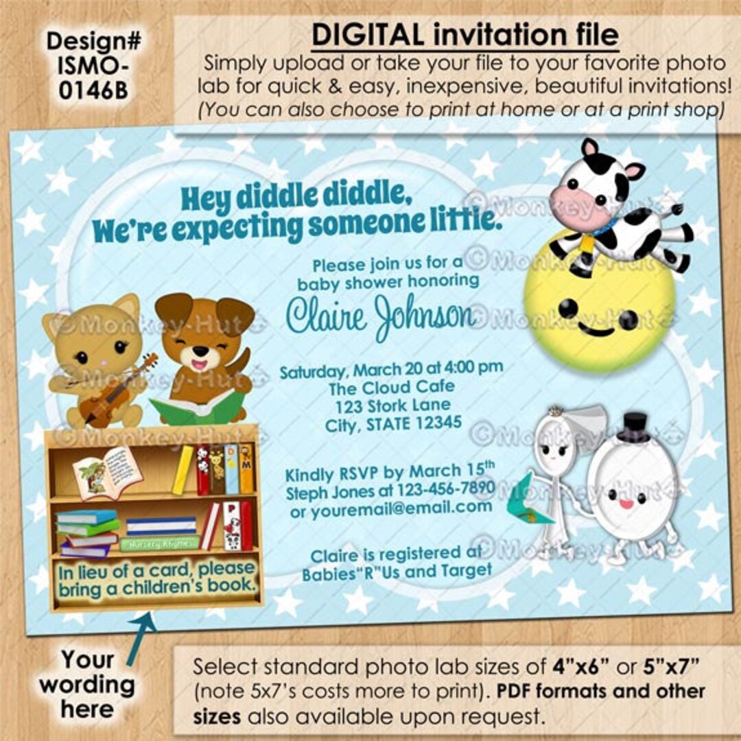 Nursery Rhyme Baby Shower Invitations / Hey Diddle Diddle Cow - Etsy