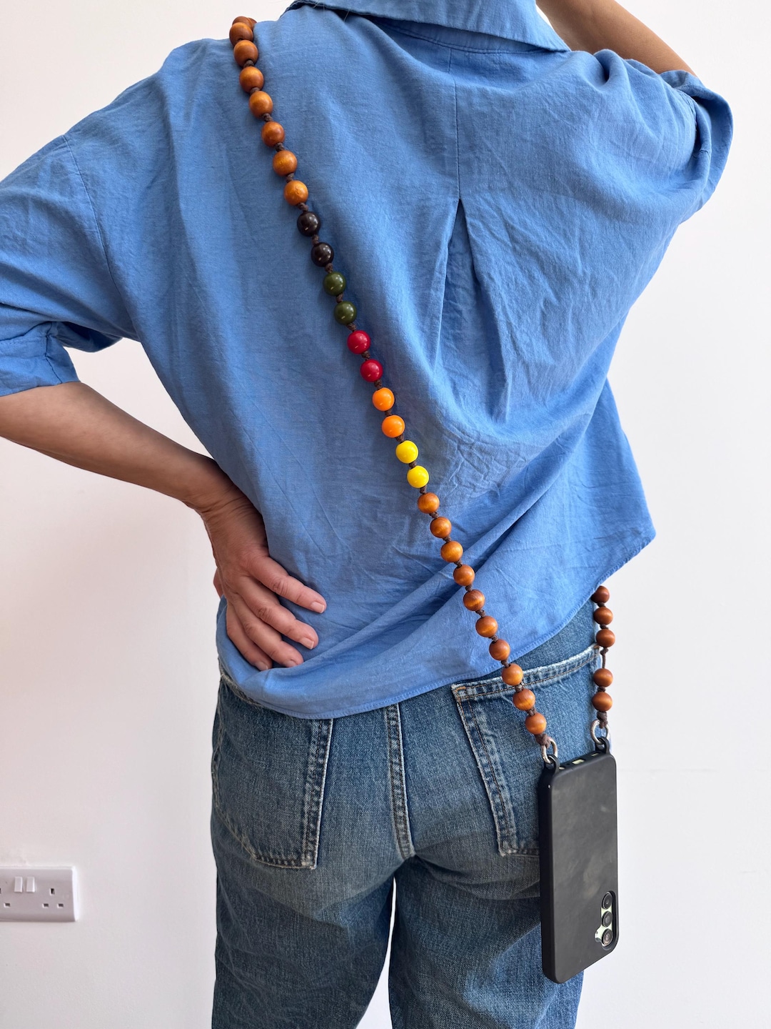Boho Wooden Beaded Phone Strap: Handmade Crossbody Lanyard - Etsy