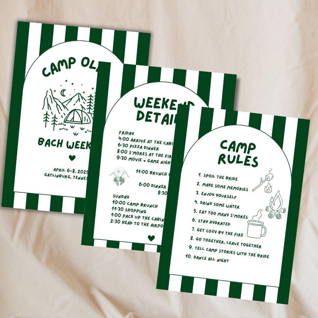 Camp Bach / Bachelorette Invitation + Weekend Details & Camp Rules ...