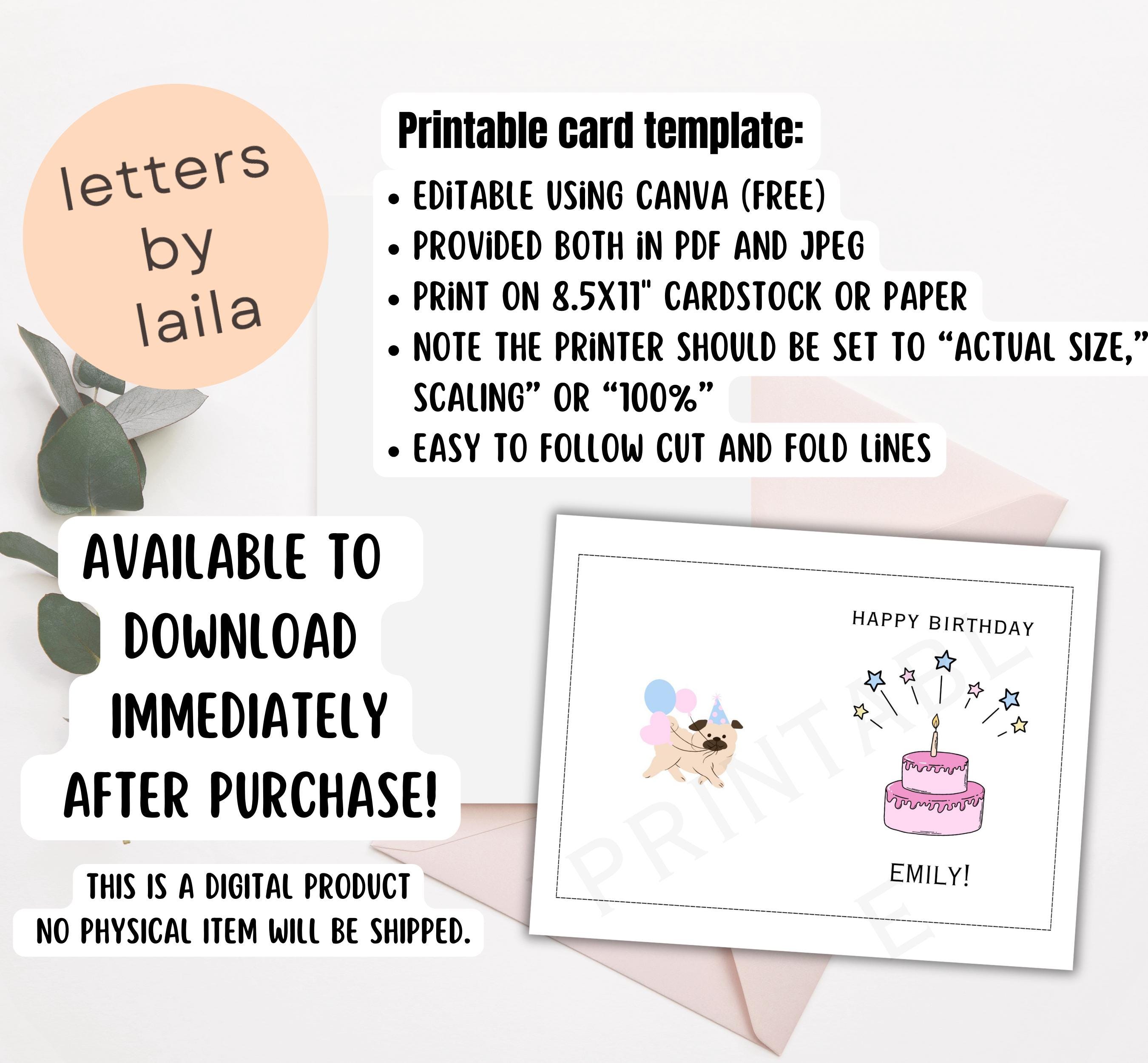 Printable & Editable Cute Birthday Card Instant Digital Download - Etsy