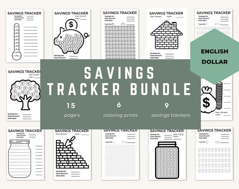 Savings Tracker - Printable Bundle - English - Dollar - Etsy