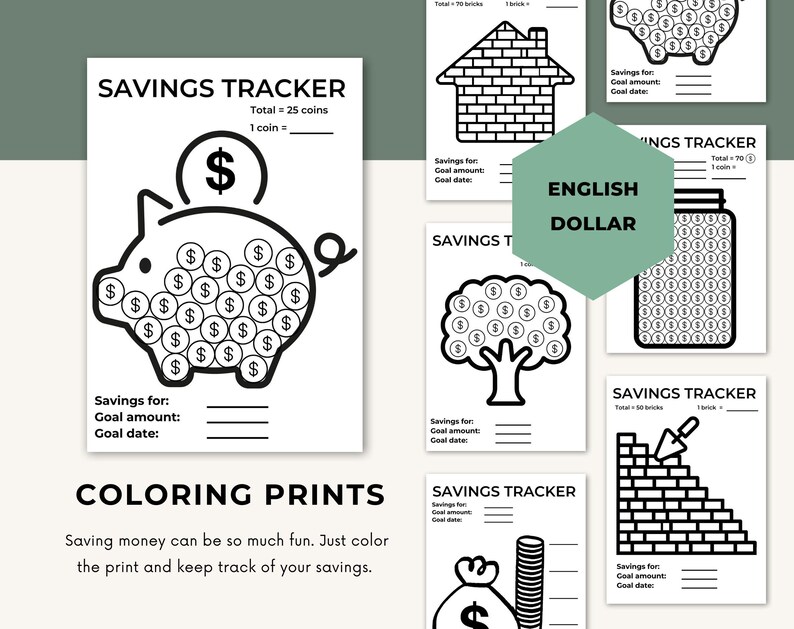 Savings Tracker - Printable Bundle - English - Dollar - Etsy