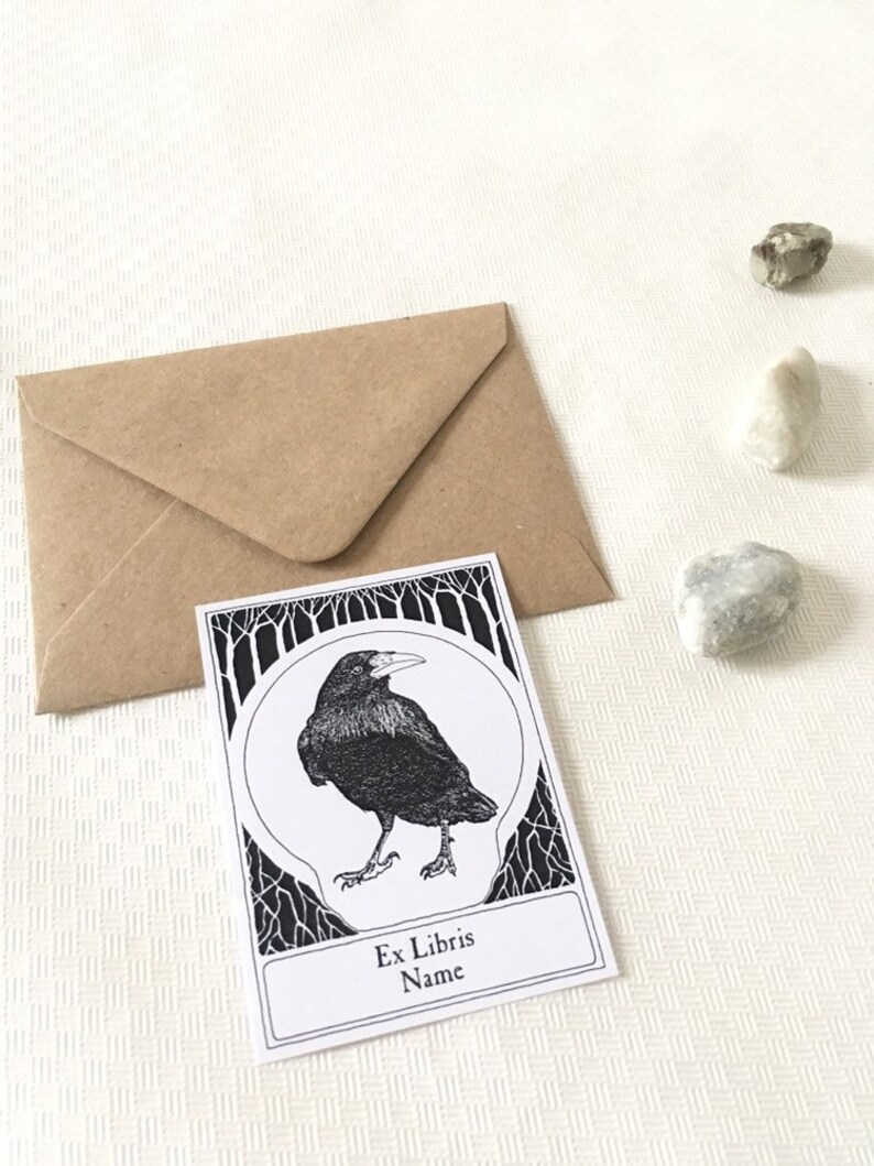 Raven Ex Libris Sticker Set of 15 Custom Bookplates Bookish - Etsy