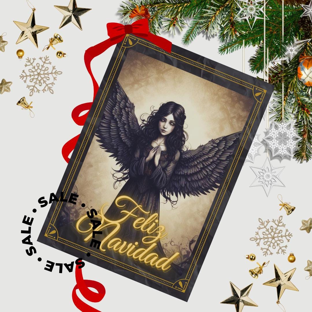 Editable Card on Canva: Young Gothic Angel With Black Wings ...