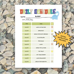 Editable and Printable Dinosaur Kids Chore Chart/calendar/checklist ...