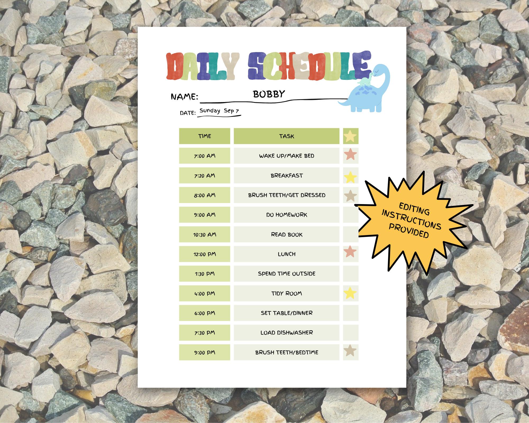 Editable and Printable Dinosaur Kids Chore Chart/calendar/checklist ...