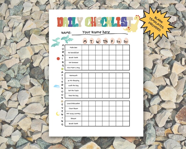 Editable and Printable Dinosaur Kids Chore Chart/calendar/checklist ...