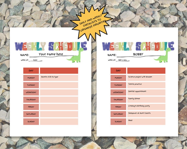Editable and Printable Dinosaur Kids Chore Chart/calendar/checklist ...