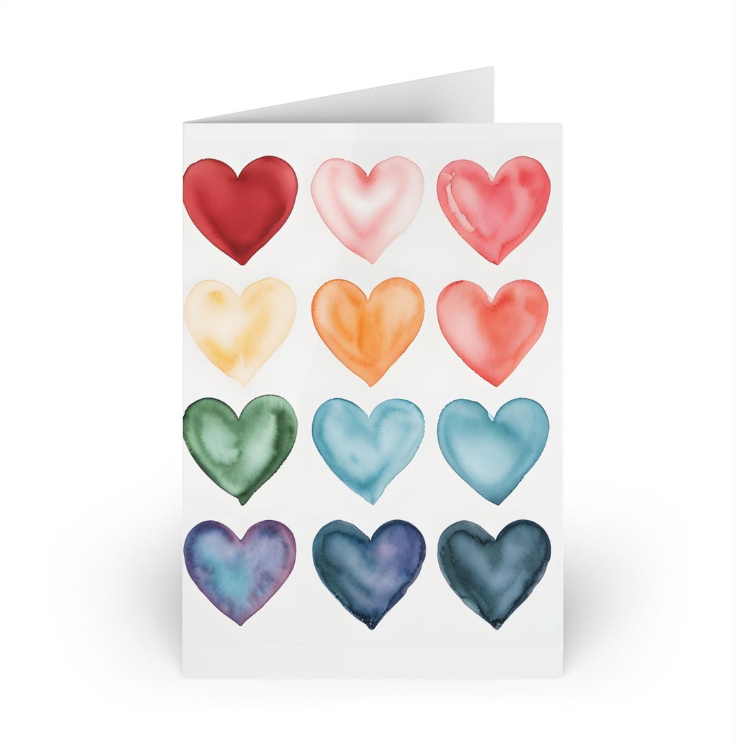 Watercolor Heart Greeting Cards, Love Notes, Perfect for Weddings ...