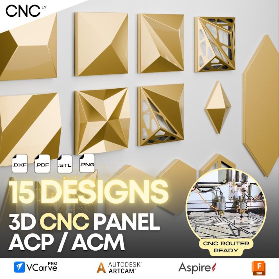 CNC 3D Panel Design Bundle - 15 Wall Panels – .dxf & .stl Files for ACP ...