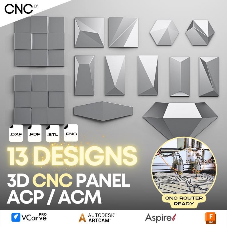 CNC 3D Panel Design Pack N2 - 13 Wall Panels – .dxf & .stl Files for ...
