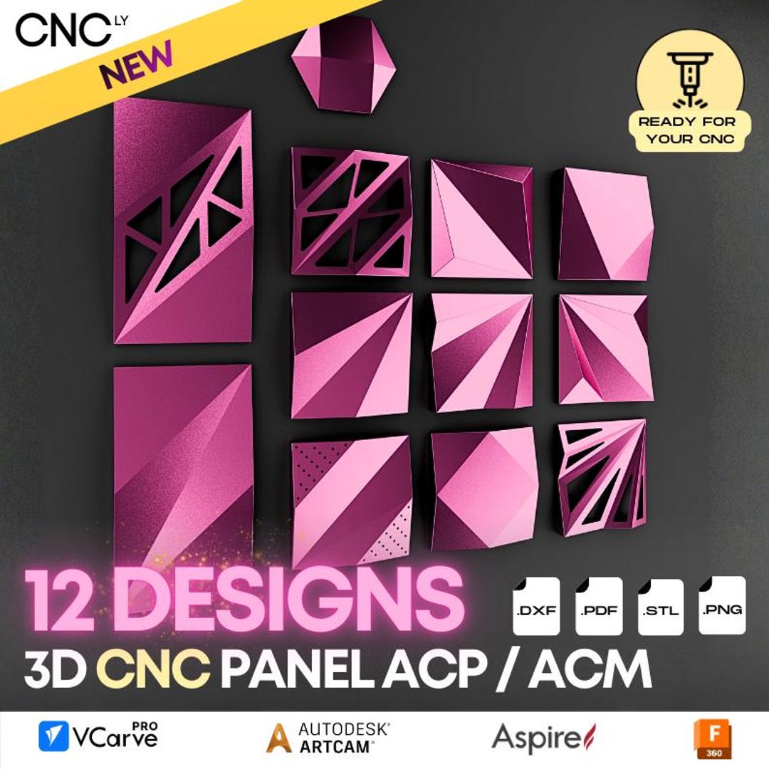 CNC 3D Wall Panel Pack N4 – 12 Decorative Panel Designs – .dxf & .stl ...
